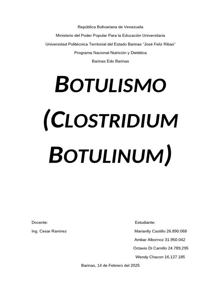 Trabajo de BOTULISMO (CLOSTRIDIUM BOTULINUN) . | PDF | Microbiología