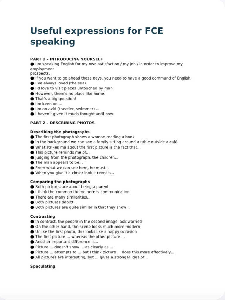 Useful Expressions For FCE Speaking | PDF