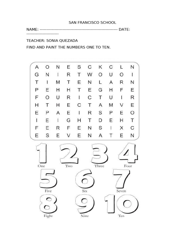 Find and Paint The Numbers One To Ten | PDF