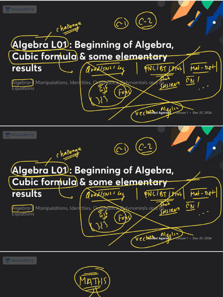 Algebra L01 Beginning of Algebra Cubic Formula Some Elementary Results ...