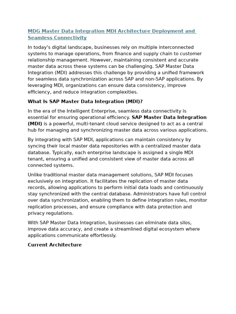 MDG Master Data Integration MDI Architecture Deployment and Seamless ...