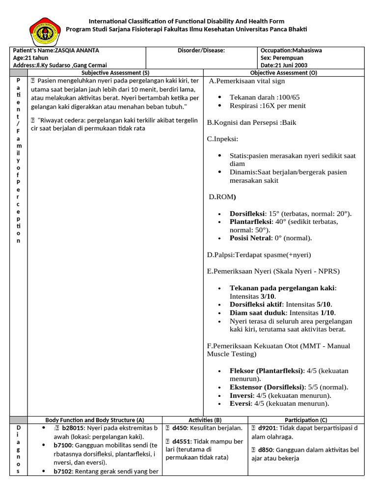 Icf Form - Fisioterapi Upb Florus Oktri Pingki | PDF