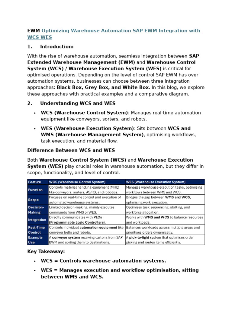 EWM Optimizing Warehouse Automation SAP EWM Integration With WCS WES ...