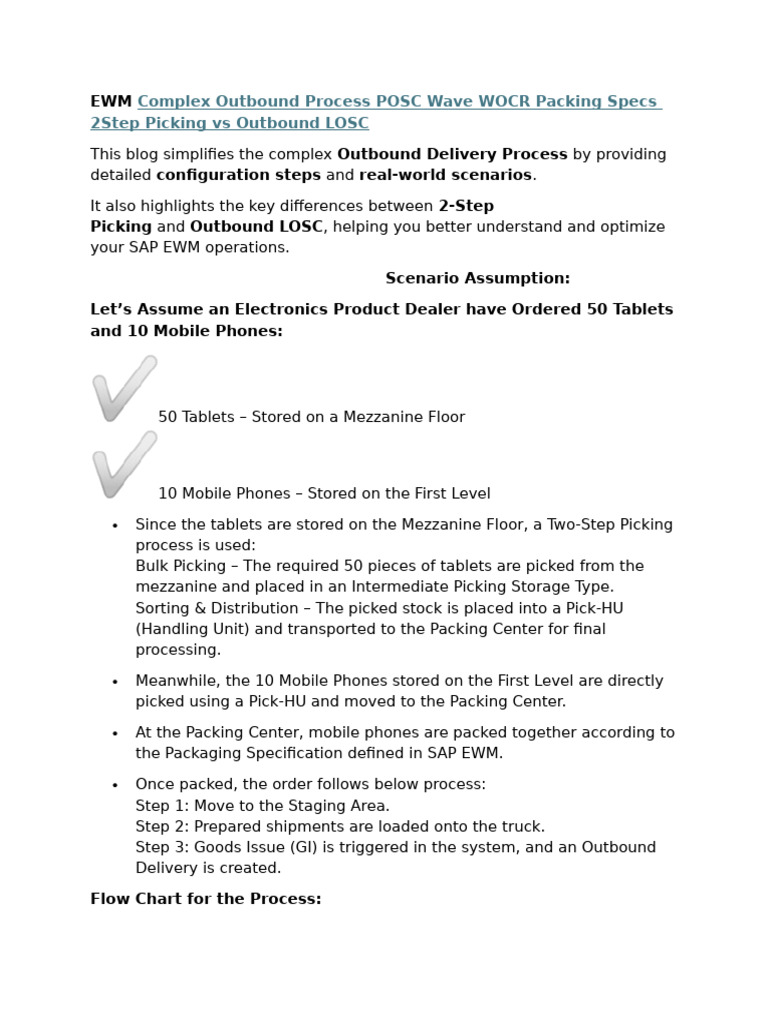 EWM Complex Outbound Process POSC Wave WOCR Packing Specs 2step Picking Vs Outbound LOSC | PDF ...