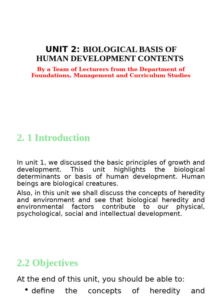 UNIT 2 - Biological Basis of Human Development | PDF | Heredity | Zygosity