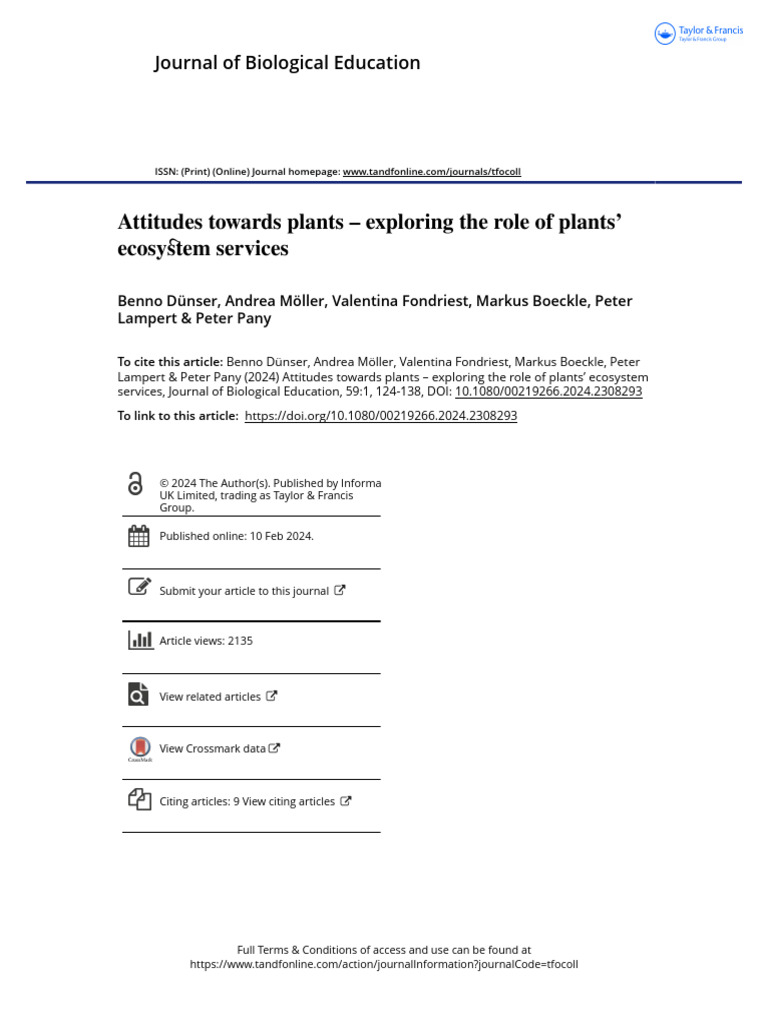 Attitudes towards plants exploring the role of plants ecosystem ...