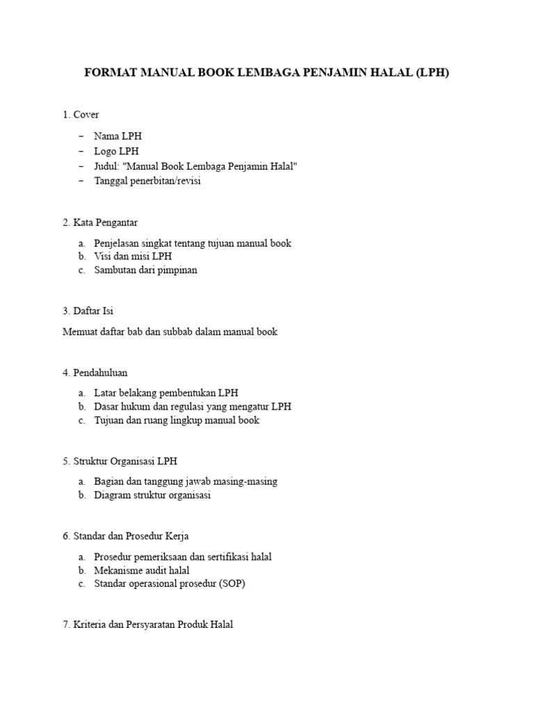 Format Manual Book Lembaga Penjamin Halal | PDF