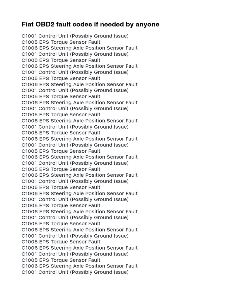 Fiat Obd Fault Codes | PDF | Motor Vehicle | Land Vehicles