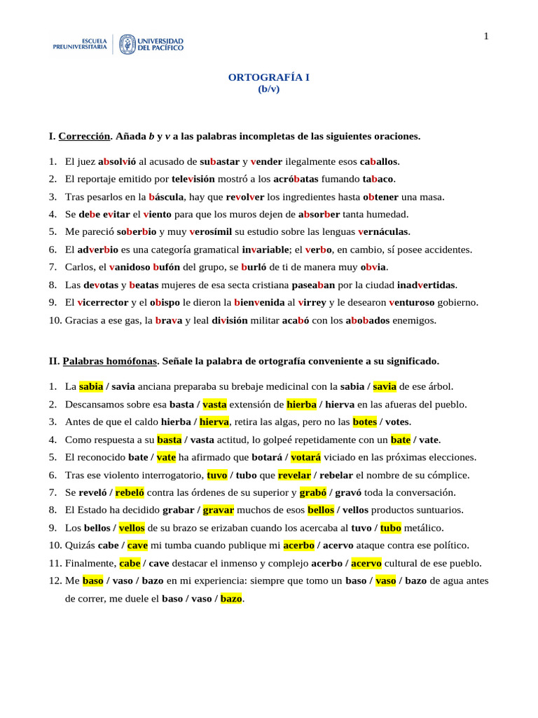 3a Ortografía I (BV) Tarea (Sol.) | PDF
