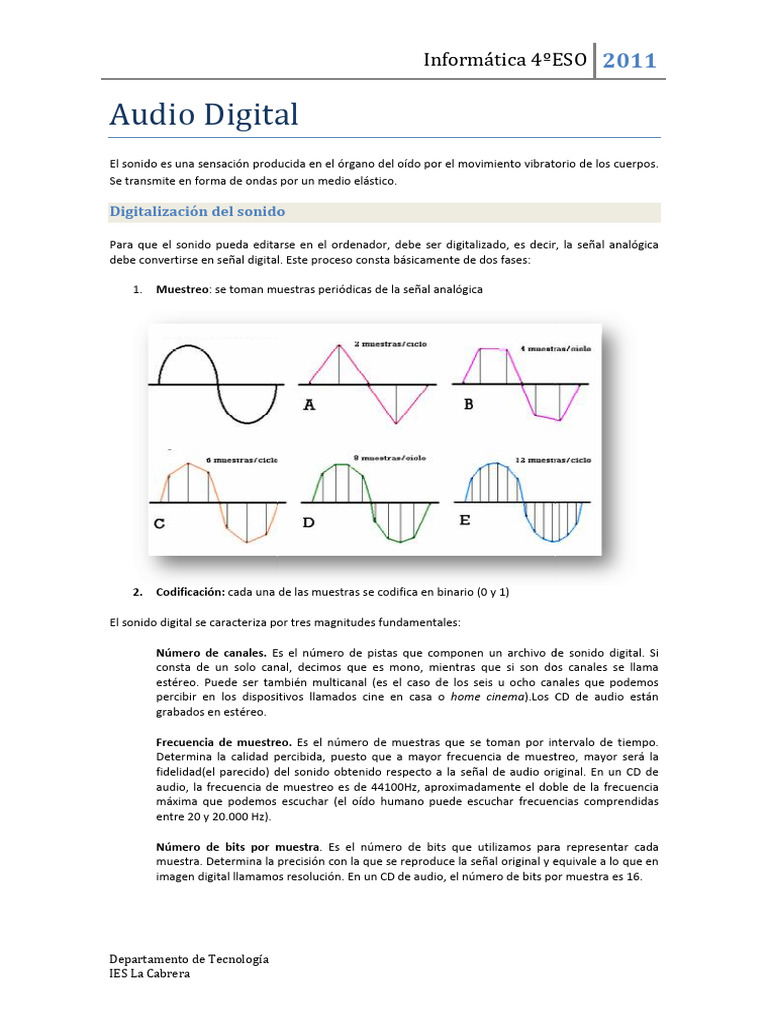 Digitalización y características del sonido | PDF | Audio digital | Sonido