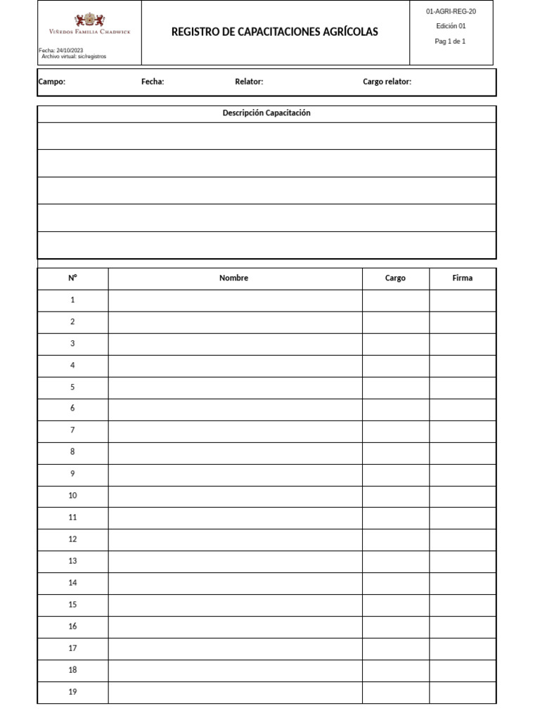 01-AGRI-REG-20 Capacitaciones | PDF