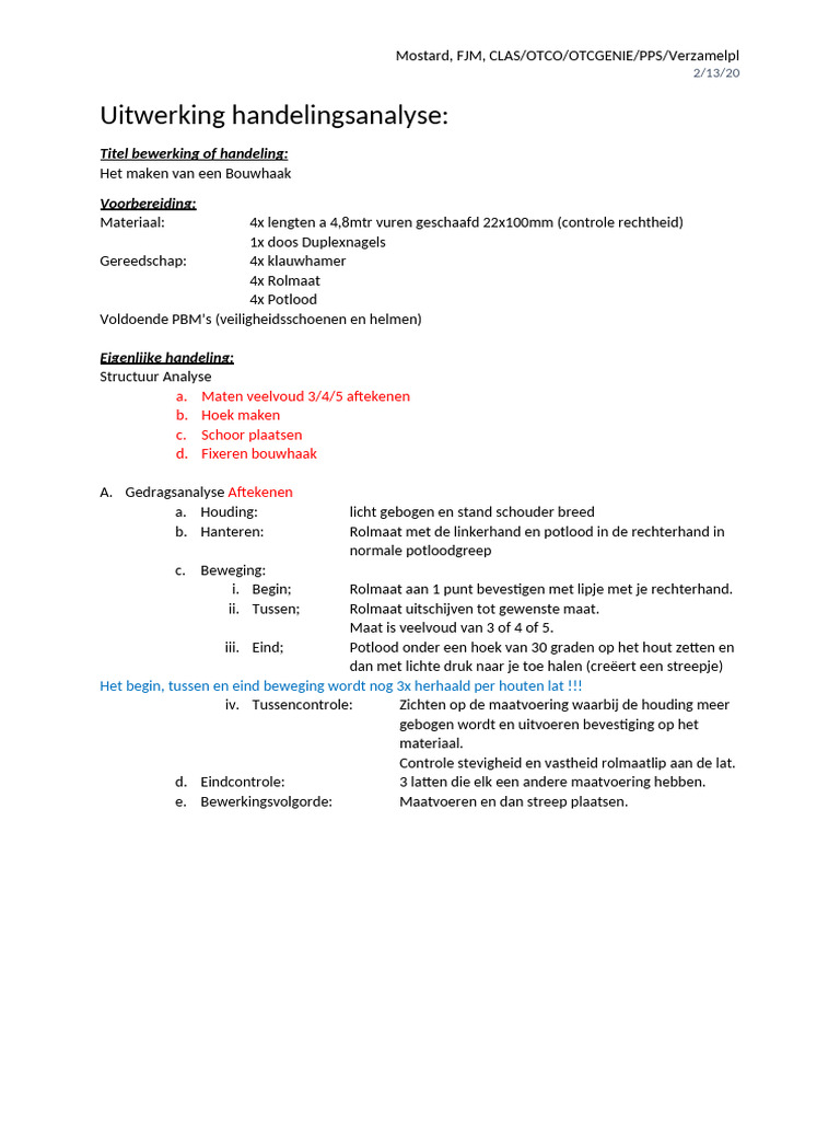 Uitwerking Handelingsanalyse Bouwhaak Maken | PDF
