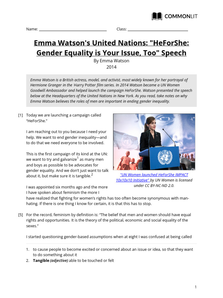 Emma Watson's HeForShe UN Speech | PDF | Gender | Gender Studies