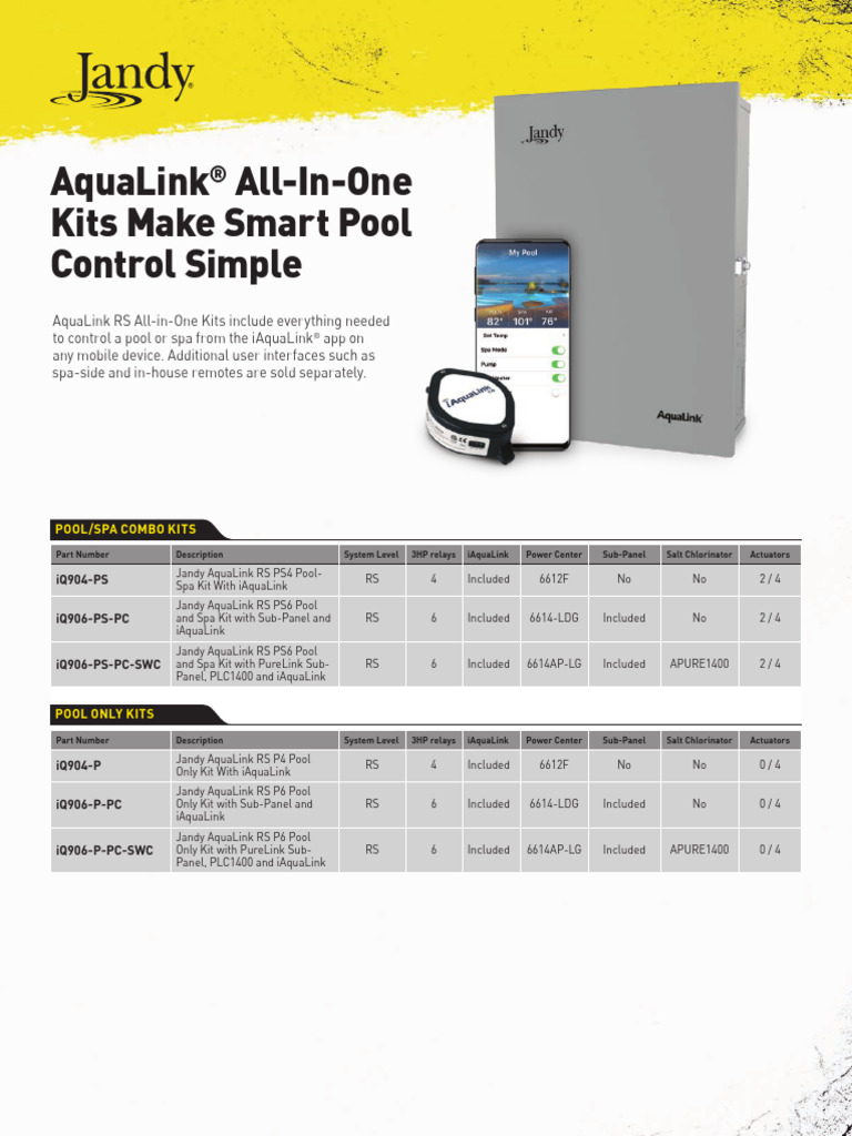 Jandy Aqualink All-In-One Kits54107 - SL | PDF | Equipment ...