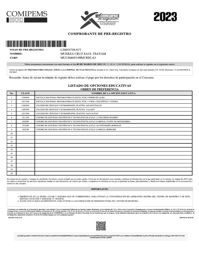 Comprobante Comipems | PDF