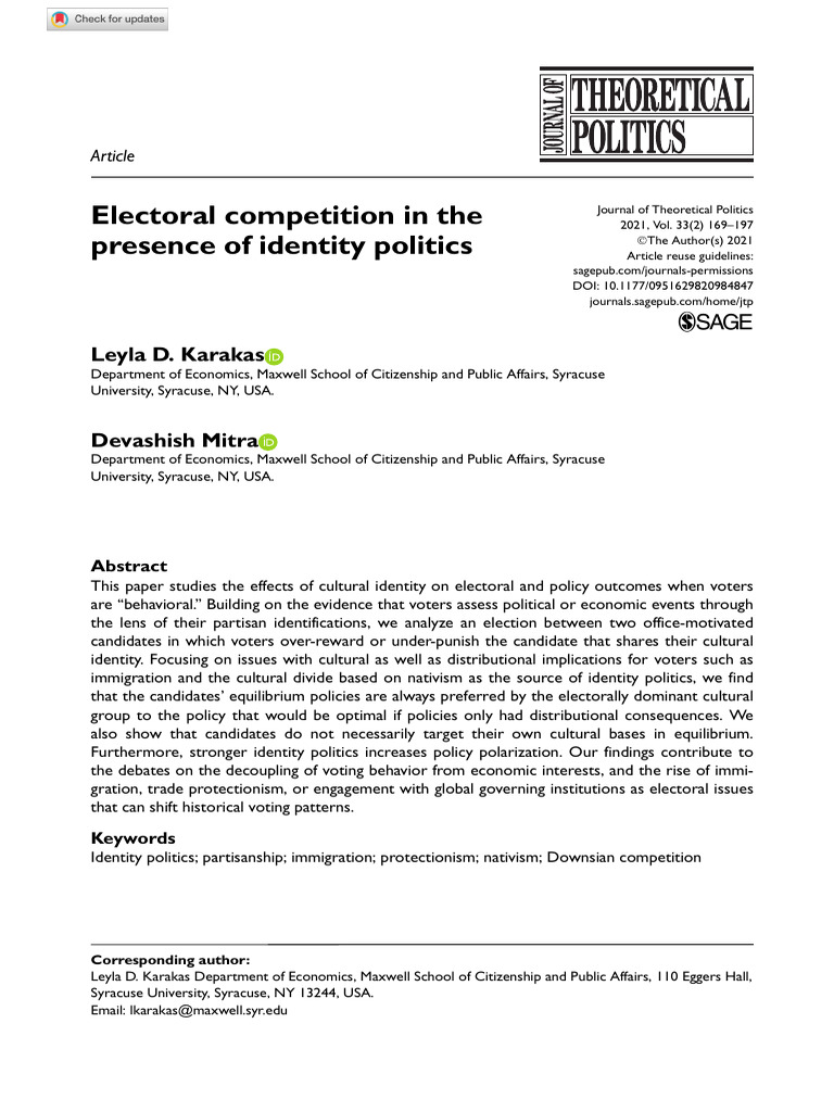 Identity Politics and Electoral Outcomes | PDF | Utility | Voting