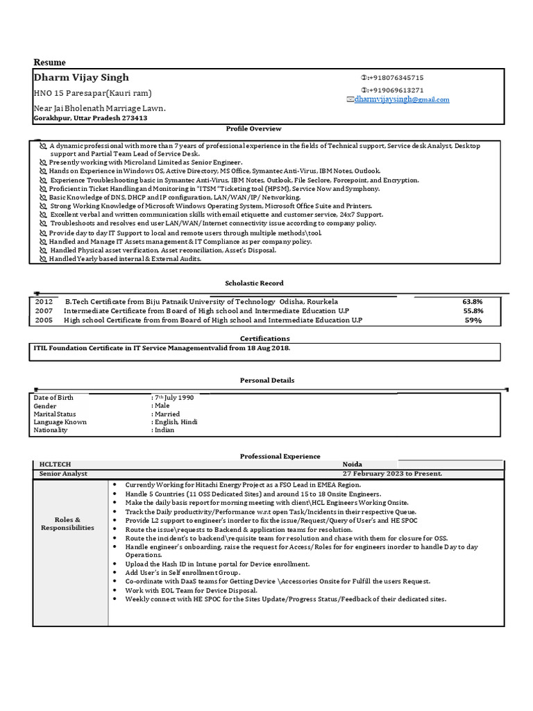 New - Dharm Vijay Singh - Resume 2023 | PDF | Computer Network | Login