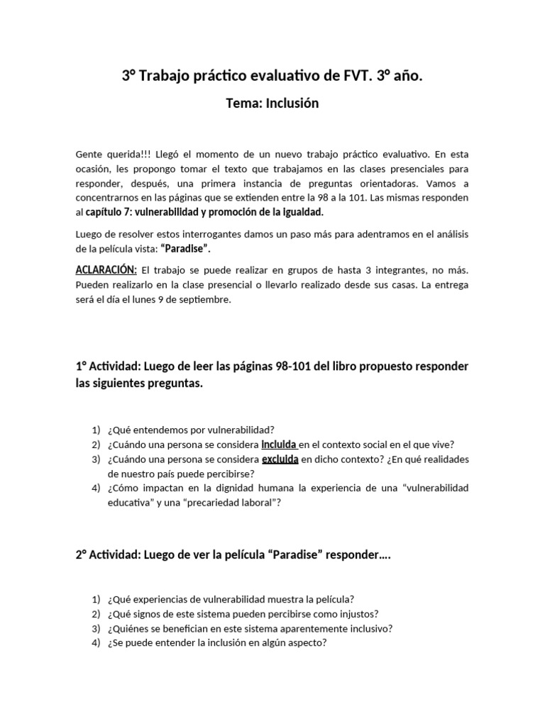 FVT Prueba | PDF | Exclusión social | Desigualdad social