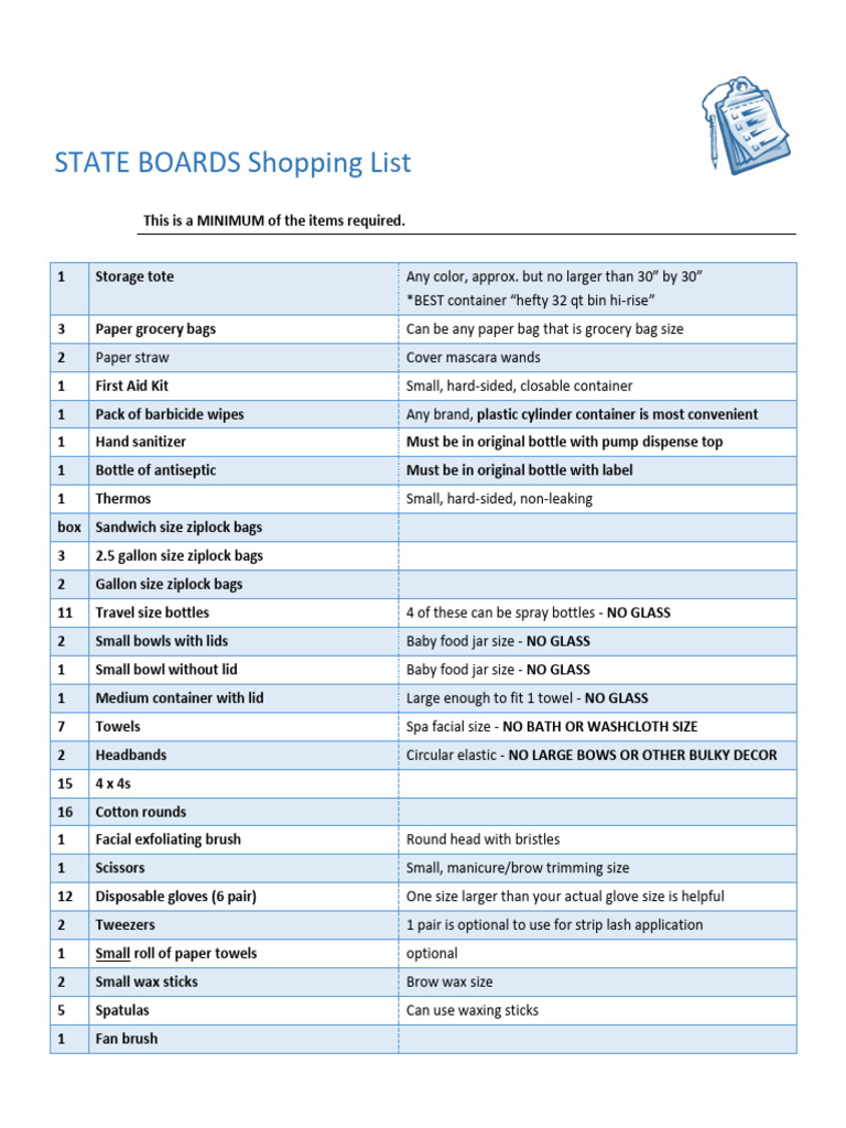 State Board Exam Kit Shopping List | PDF