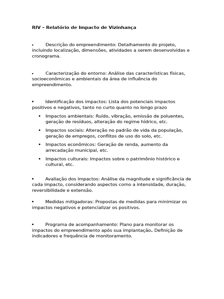 01-Relatório de Impacto de Vizinhança - RIV | PDF