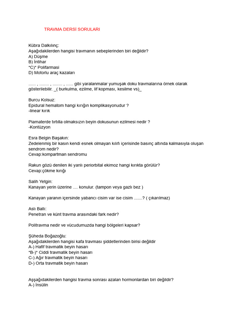 Travma Dersi Sorulari | PDF