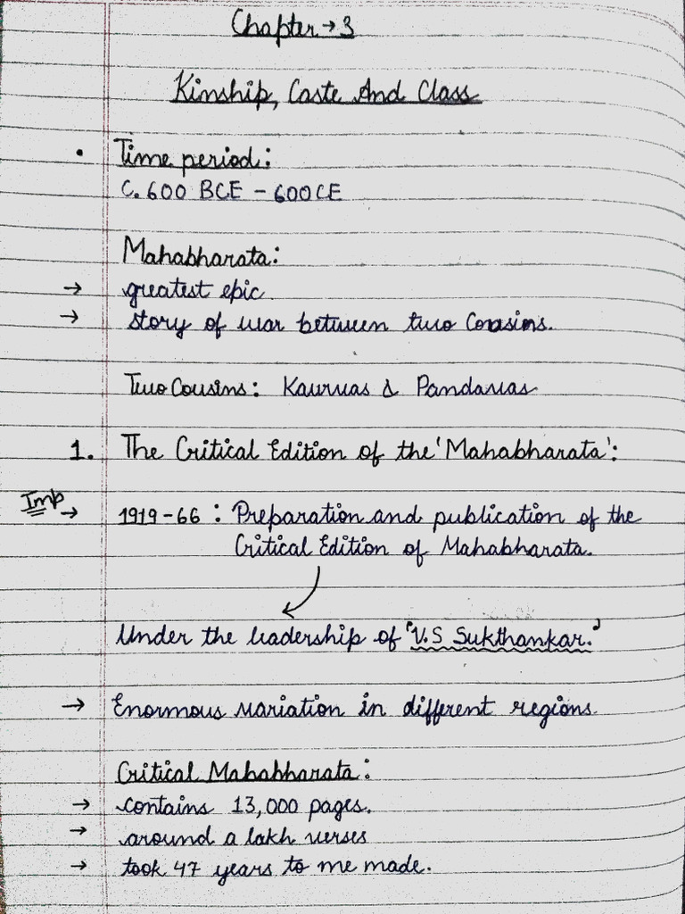 Kinship, Caste & Class Notes - Class 12 History. | PDF