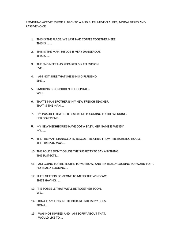 Rewriting Relative Clauses, Modal Verbs and Passive Voice March 2025 | PDF