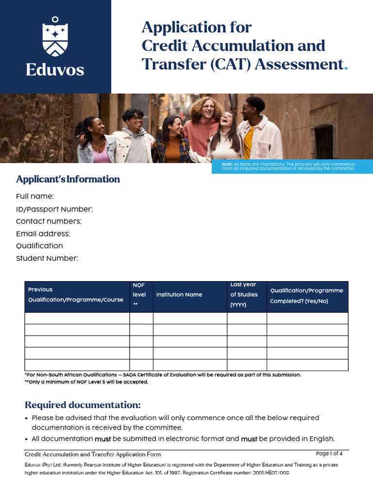 Credit Transfer Application Form | PDF