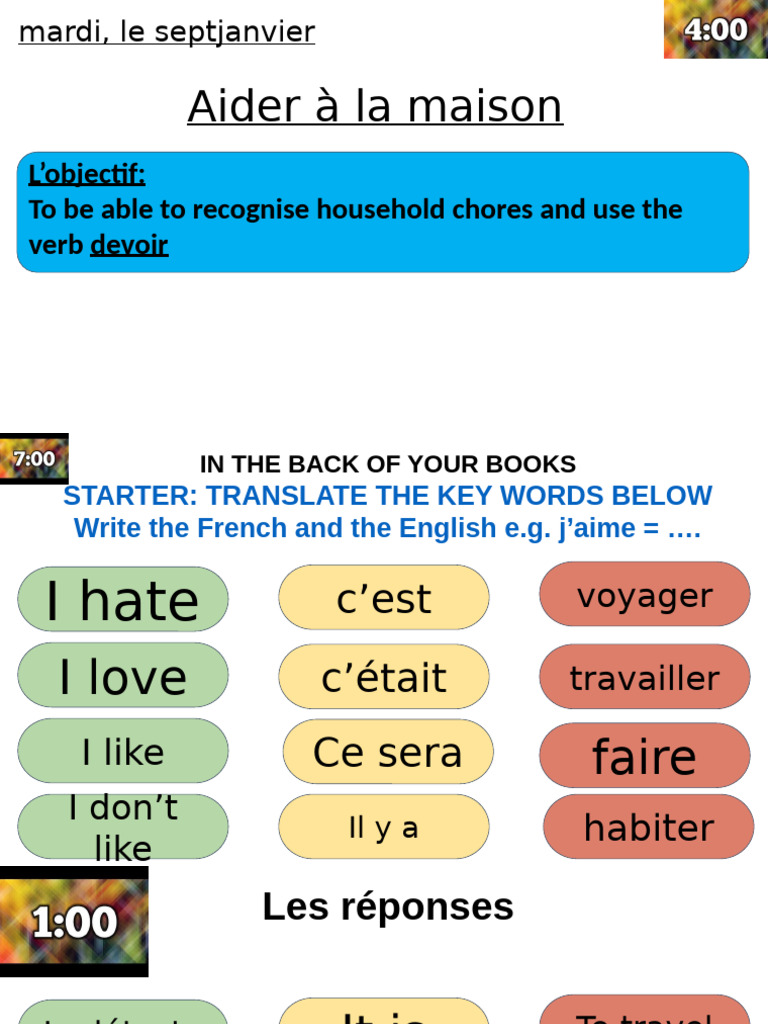 8.8 and 8.9 French Cover Work Week 15 Lesson 1 | PDF