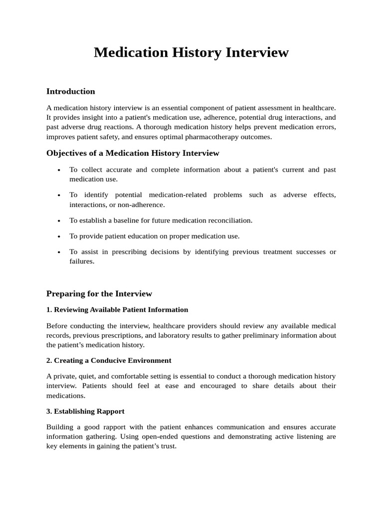 Medication History Interview Essentials | PDF | Patient Safety ...