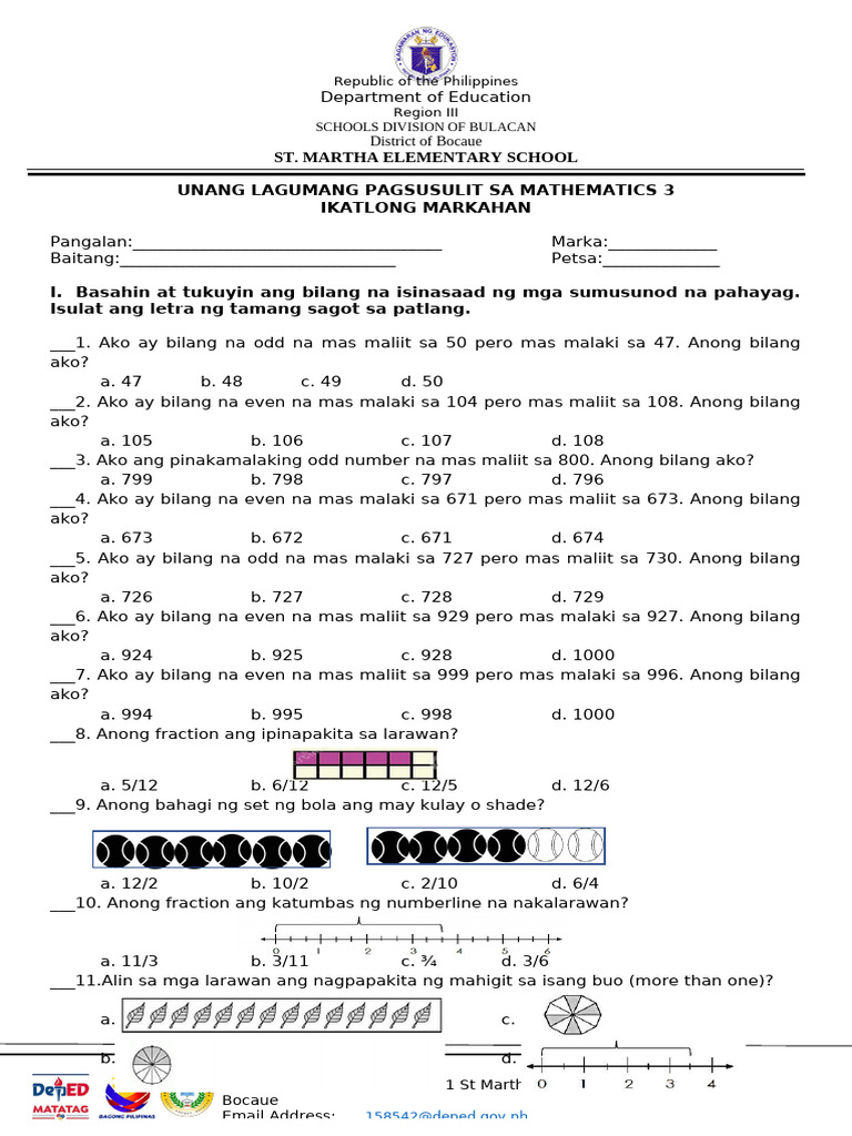 Q3 First Summative Test Math 3 | PDF