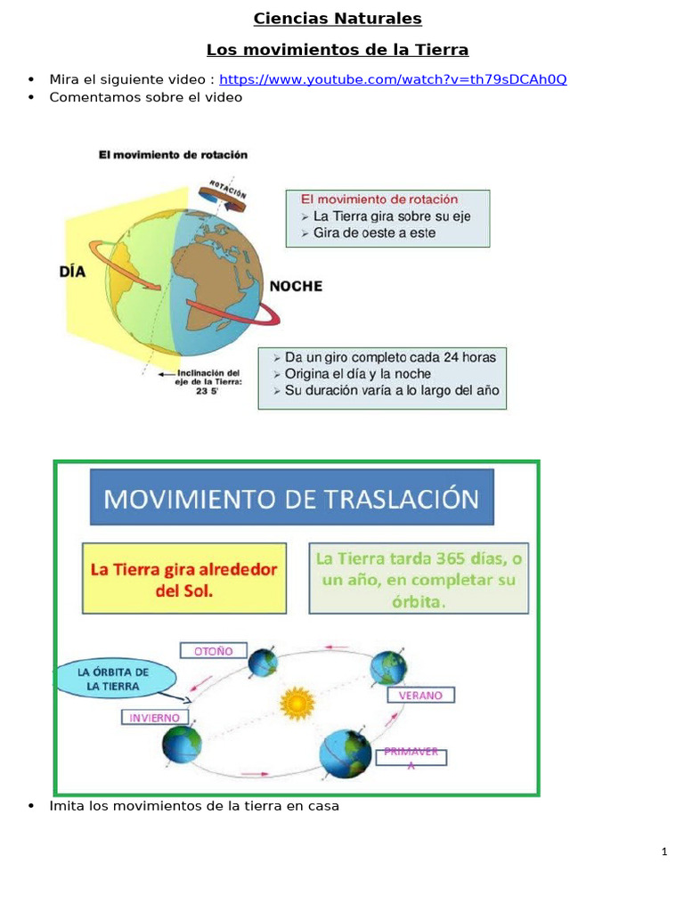 Los Movimientos de La Tierra 5º | PDF