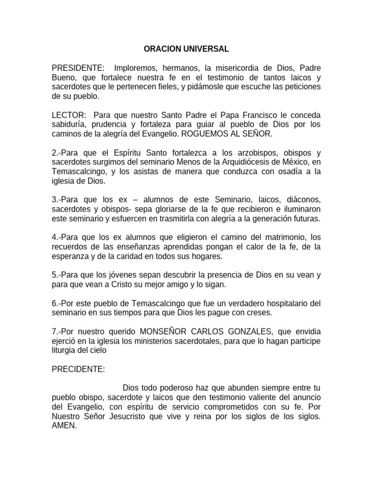 Oración Universal por la Fe y el Clero | PDF