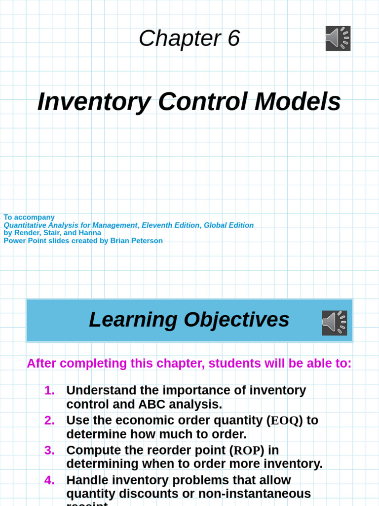 Lecture-6 Chapter 6 (Inventory Control Models) | PDF | Inventory | Economies