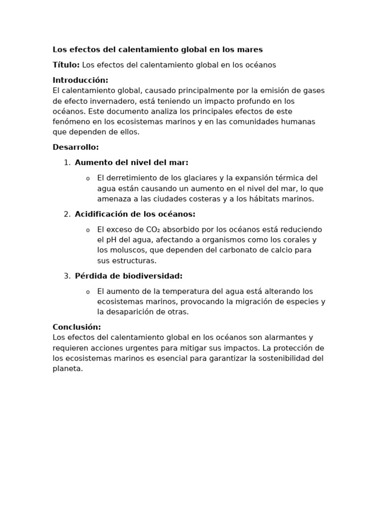 Los Efectos Del Calentamiento Global en Los Mares | PDF