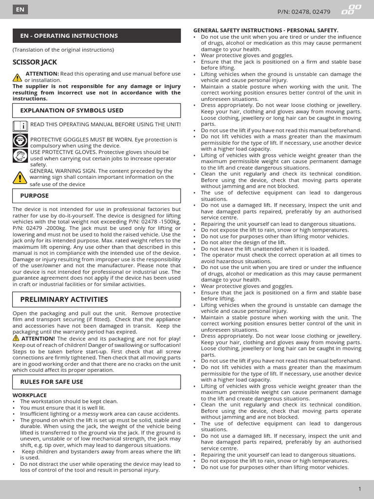 Scissor Jack MANUAL EN PL ES CZ SK UA RU GR | PDF | Clothing