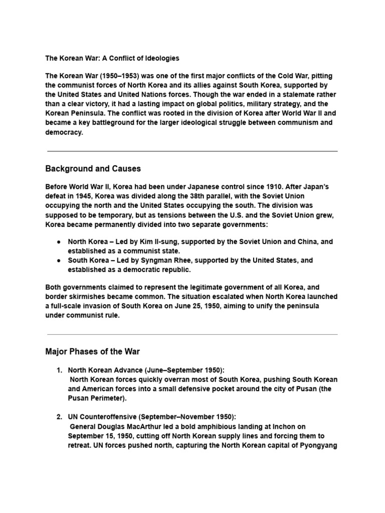 Korean War: Ideological Conflict Overview | PDF | Korean War | South Korea