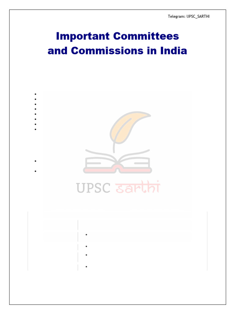 Key Committees and Commissions in India | PDF