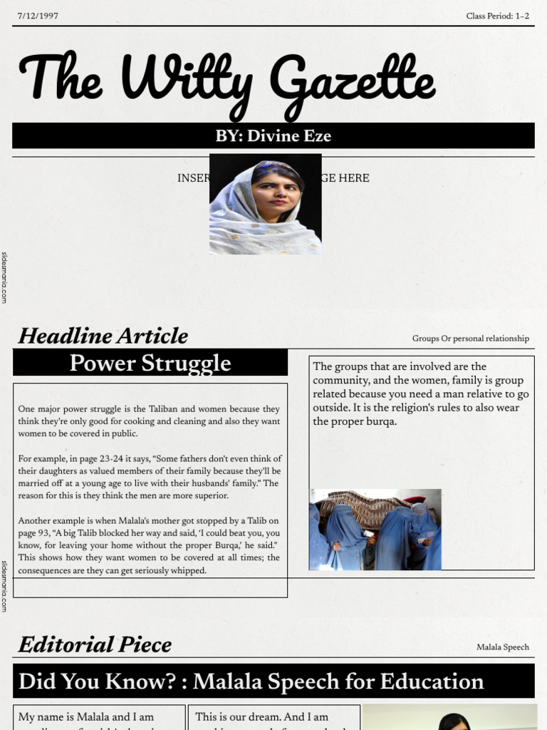 Divine Eze Newspaper Project Template | PDF | Malala Yousafzai