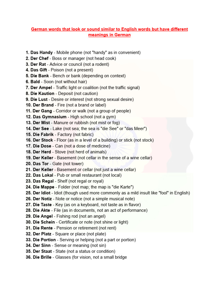 German Words That Look or Sound Similar To English Words But Hav | PDF