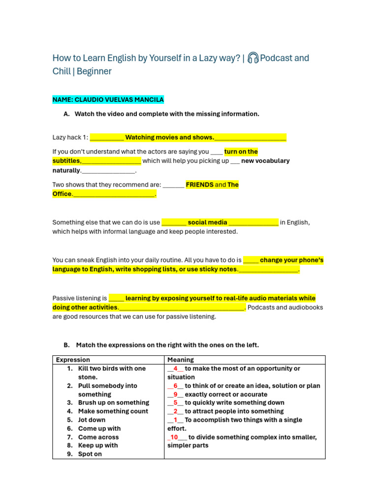 Lazy Ways to Learn English Independently | PDF | English Language ...