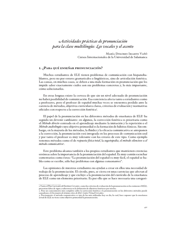 Pronunciación en clases de español ELE | PDF | Lengua española | Vocal