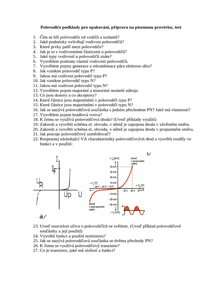 08 PL Polovodiče Zkušebni Otázky Komplet | PDF