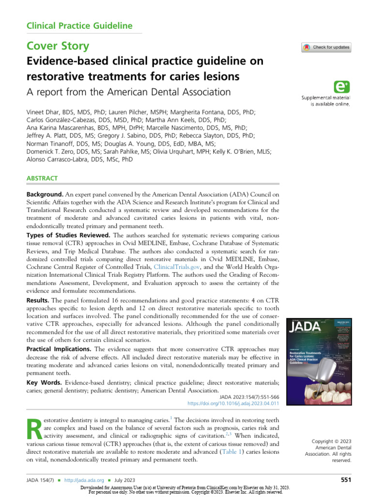 (JADA) DHAR Et Al 2023 - Evidence-Based Clinical Practice Guideline On ...