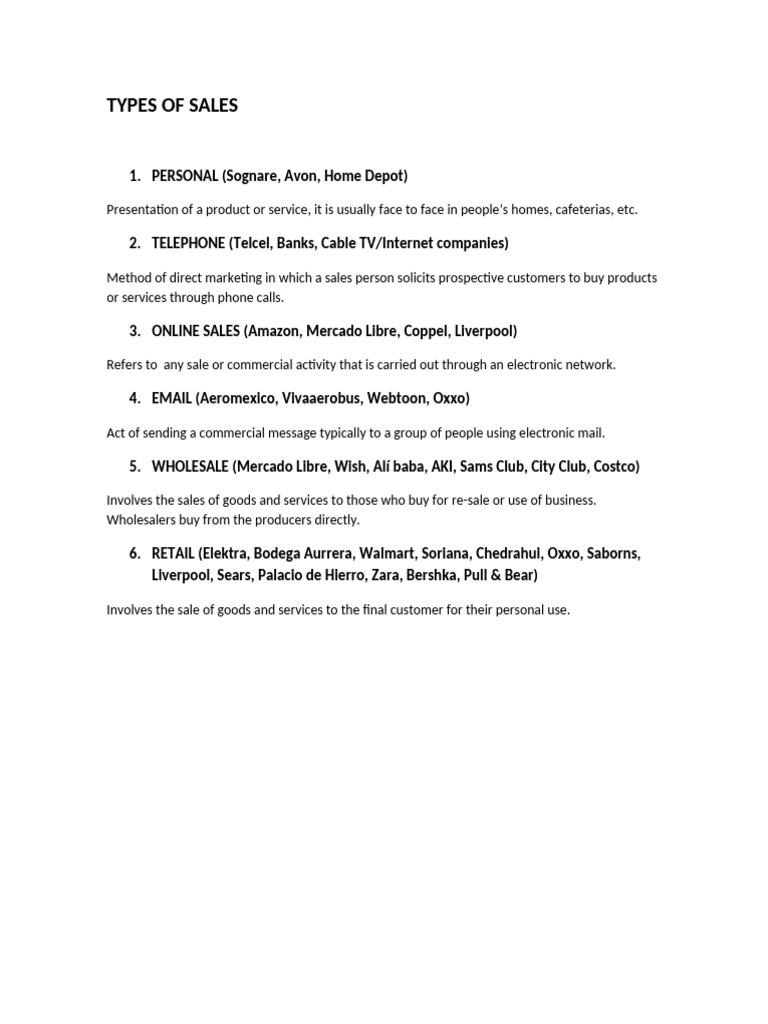 Types of Sales Explained | PDF