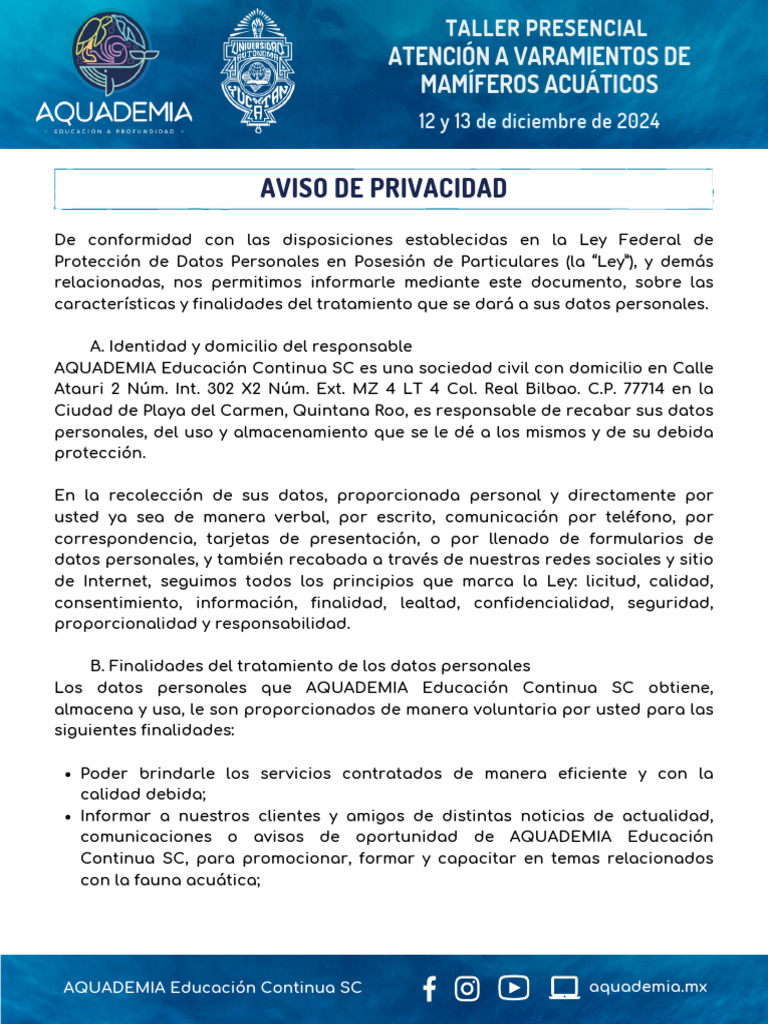 Aviso de Privacidad de AQUADEMIA SC | PDF | Cookie HTTP | Red mundial