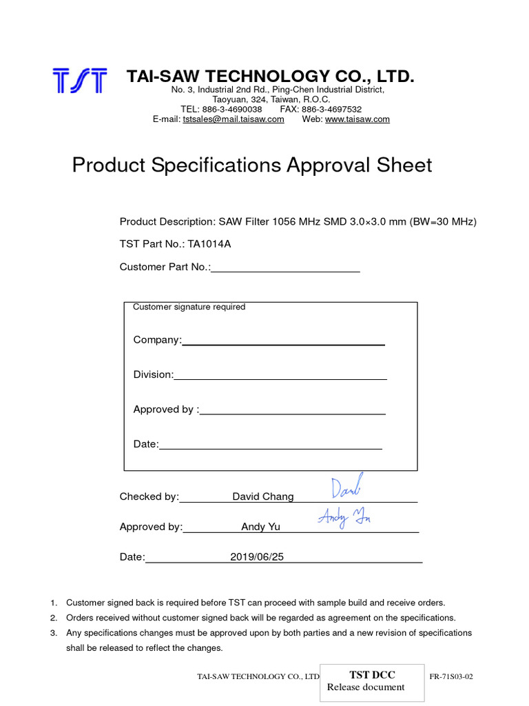 TaiSaw TA1014A Datasheet Rev.2.0 | PDF | Telecommunications Engineering | Computer Engineering