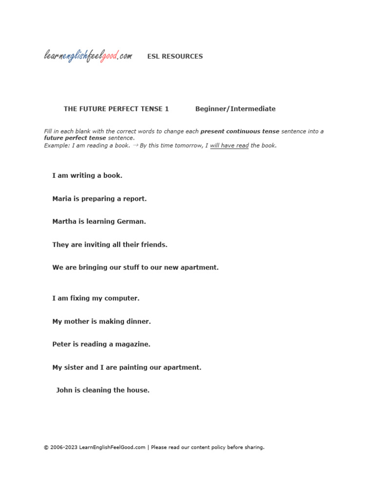 Verbs Future Perfect Tense1 | PDF