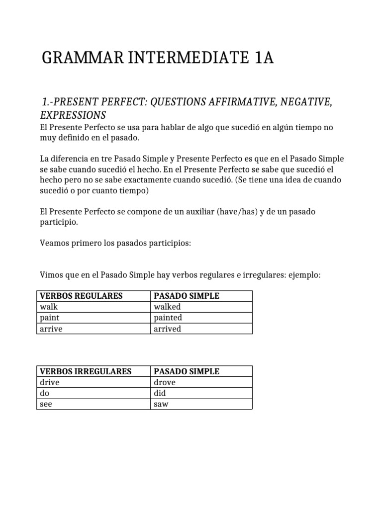 Umm Grammar Intermediate 1a | PDF | Verbo | Oración (Lingüística)