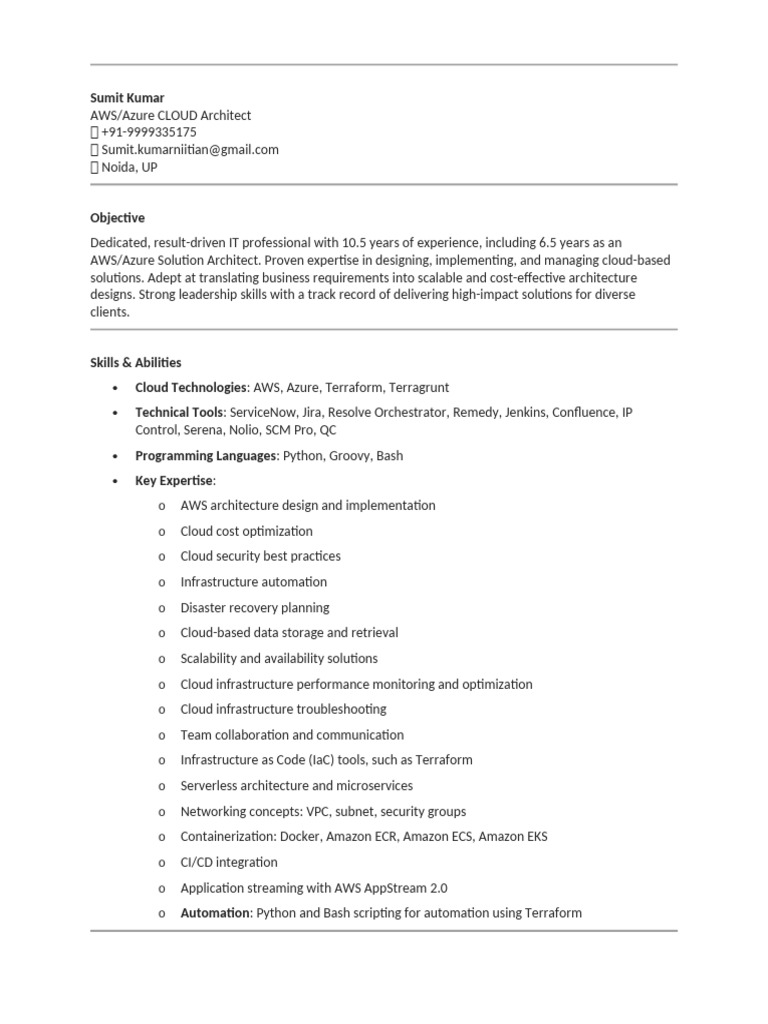 Sumit Kumar - Solution Architect | PDF | Cloud Computing | Microsoft Azure